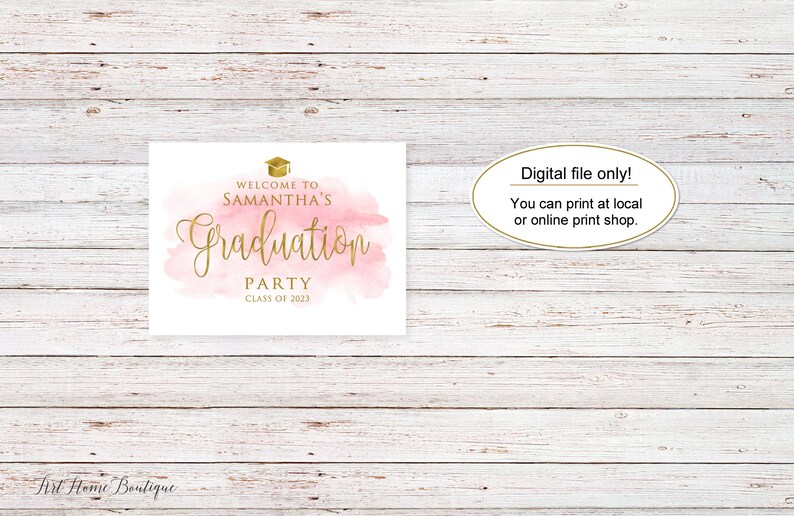 Pink and Gold Graduation Party Welcome Sign, Watercolor Graduation ...