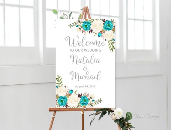 Teal Wedding Welcome Sign Teal and Silver Wedding Welcome | Etsy
