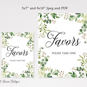Greenery Favors Sign, Garden Wedding Favor Sign, Please Take One Sign ...