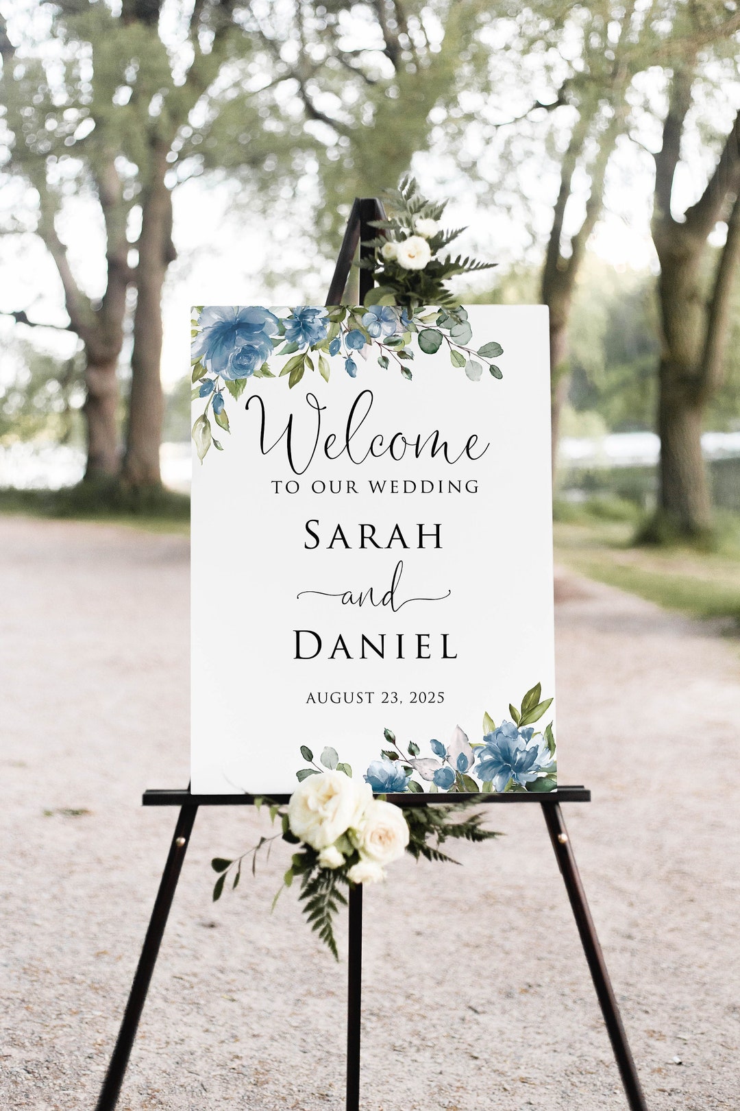 Dusty Blue Wedding Sign, Floral Blue Welcome Sign, Dusty Blue Decor ...