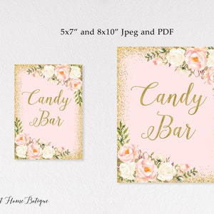 Candy Bar Sign, Blush Wedding Bar Sign, Floral Printable Sign, Blush ...