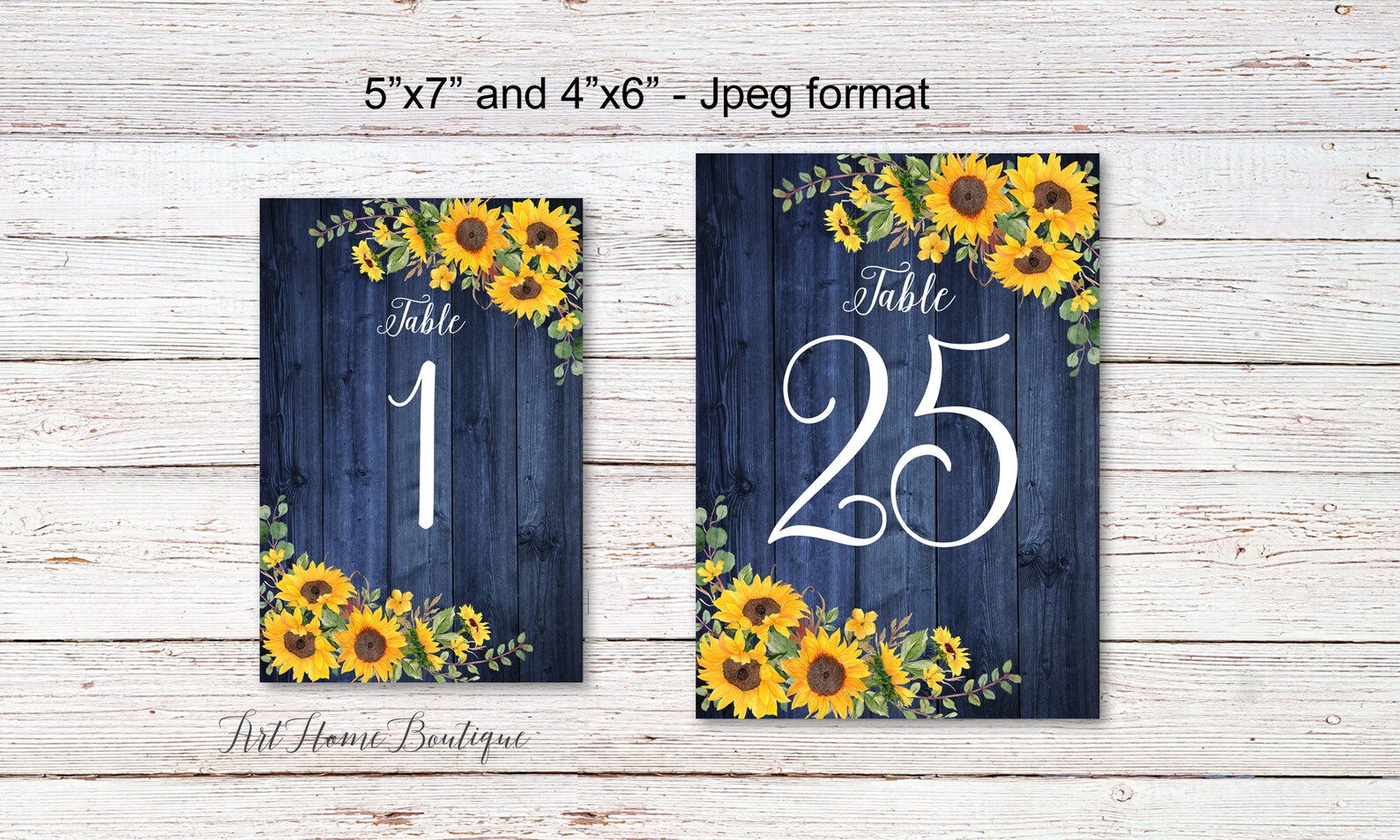 Sunflower Navy Wedding Table Numbers Rustic Table Numbers - Etsy