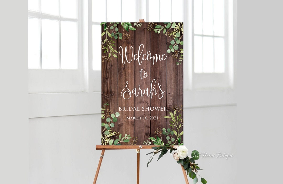 Rustic Bridal Shower Welcome Sign, Greenery Bridal Shower Welcome Sign ...