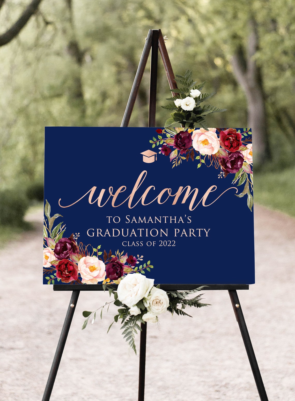 Navy Graduation Party Welcome Sign Burgundy Graduation - Etsy
