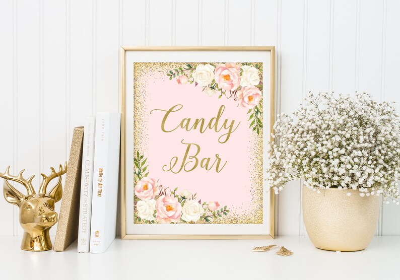 Candy Bar Sign, Blush Wedding Bar Sign, Floral Printable Sign, Blush ...