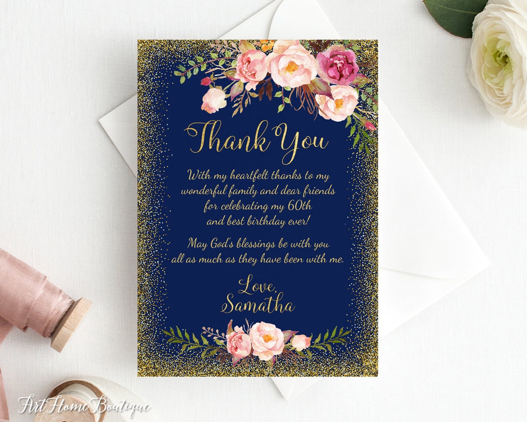 Thank You Cards, Navy Birthday Thanks Card, Thank You Notes, Thank You ...