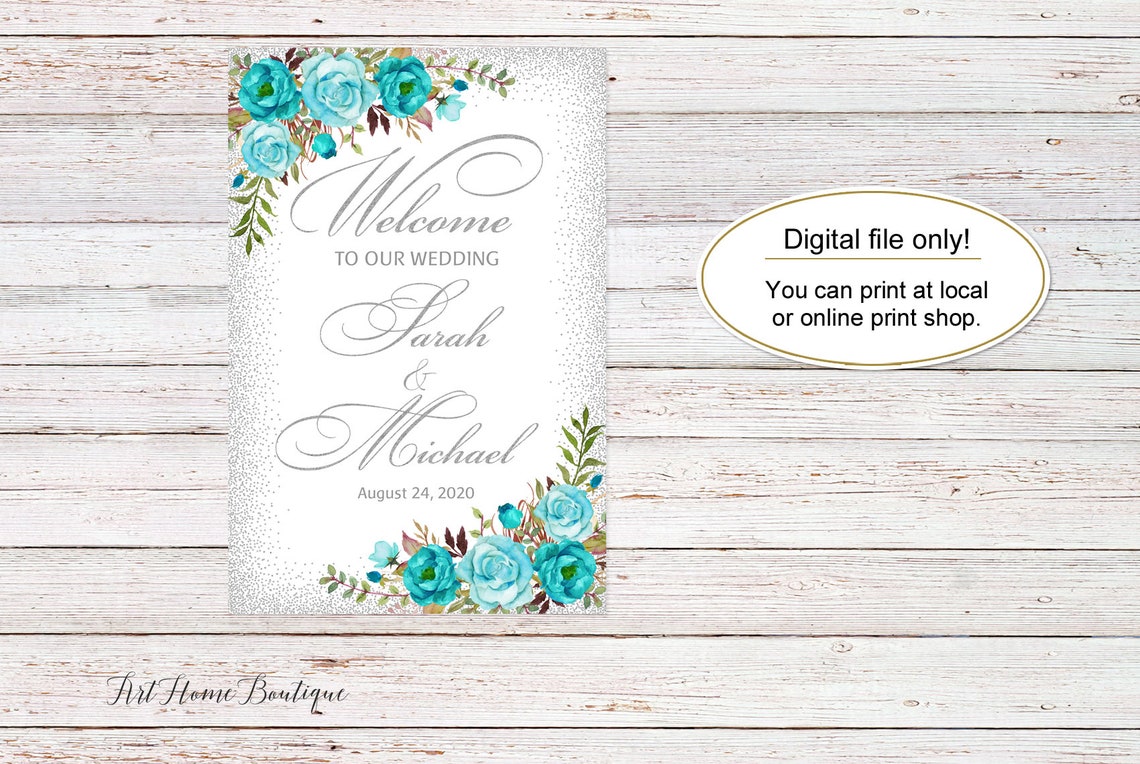 Teal Wedding Welcome Sign Teal and Silver Wedding Welcome - Etsy
