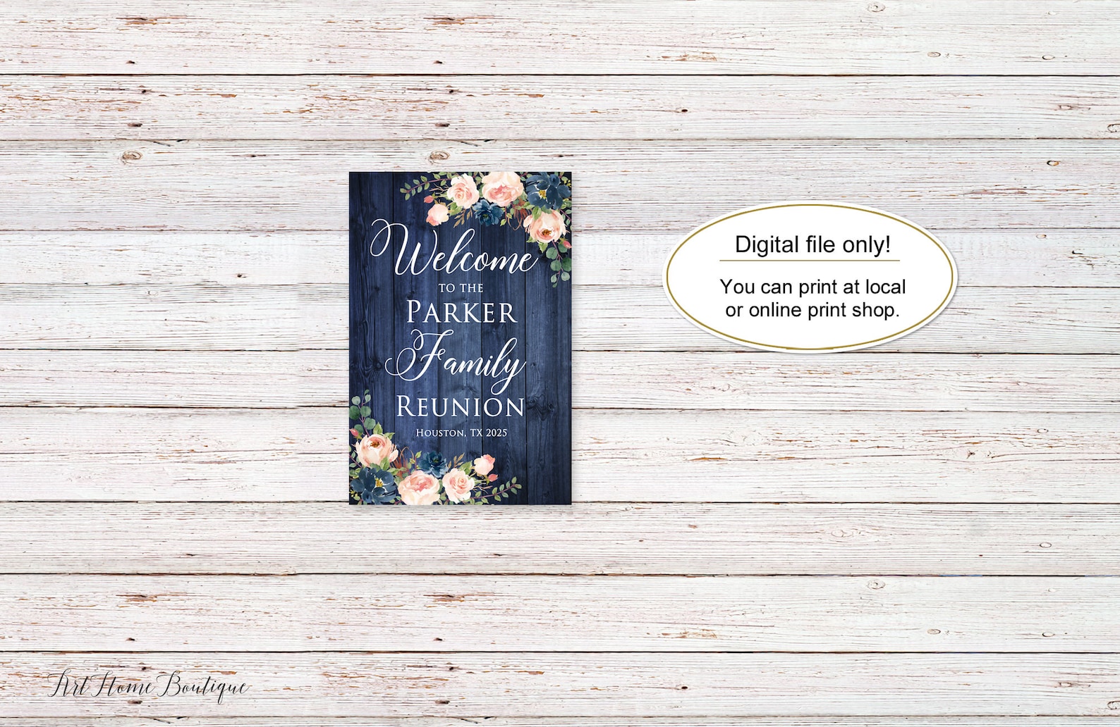 Floral Navy Family Reunion Welcome Sign, Blush Navy Welcome Sign ...
