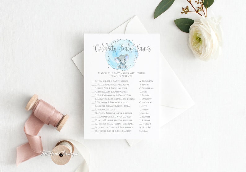 Celebrity Baby Names Game Elephant Baby Shower Games Guess - Etsy
