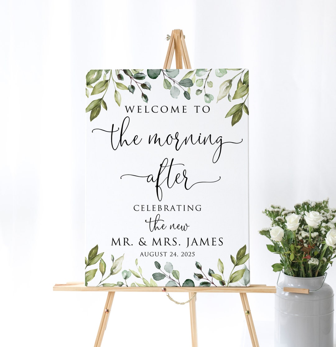 The Morning After Welcome Sign, Greenery Wedding Brunch Welcome, Post ...