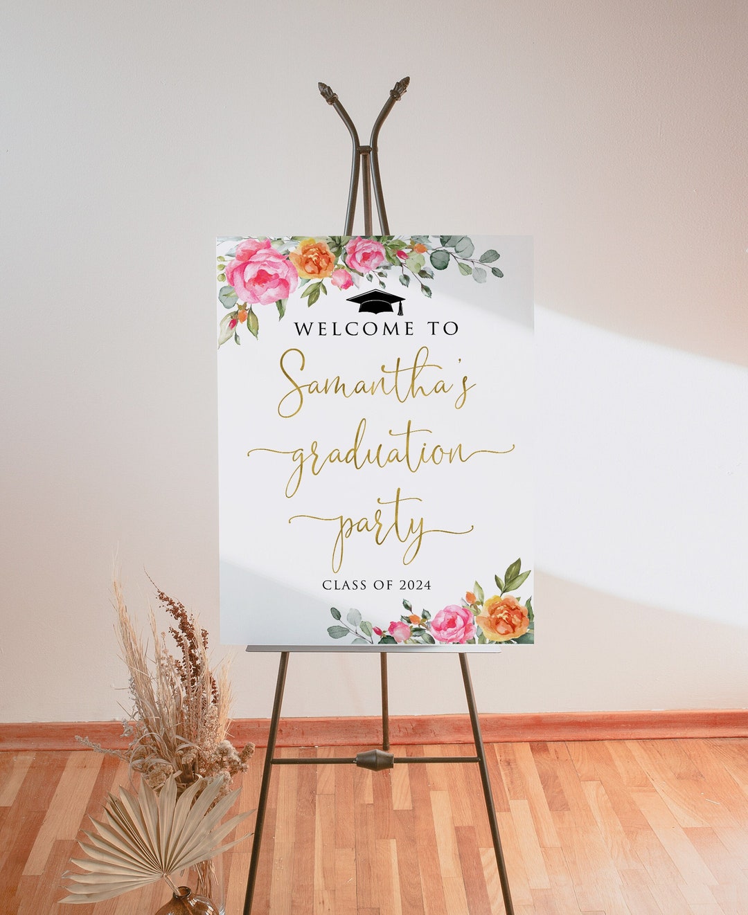 Hot Pink and Orange Graduation Party Welcome Sign, Orange Pink ...