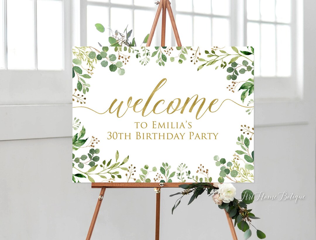 Greenery Birthday Welcome Sign, Floral Welcome Birthday Sign, Any Age ...