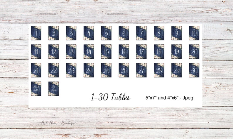 Navy Rustic Table Numbers Floral Wedding Table Numbers | Etsy