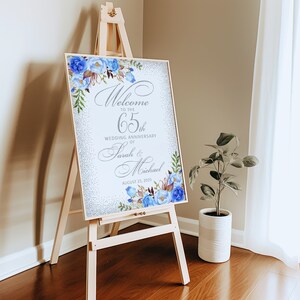 65th Anniversary Welcome Sign, 65th Wedding Anniversary Sign, Blue ...