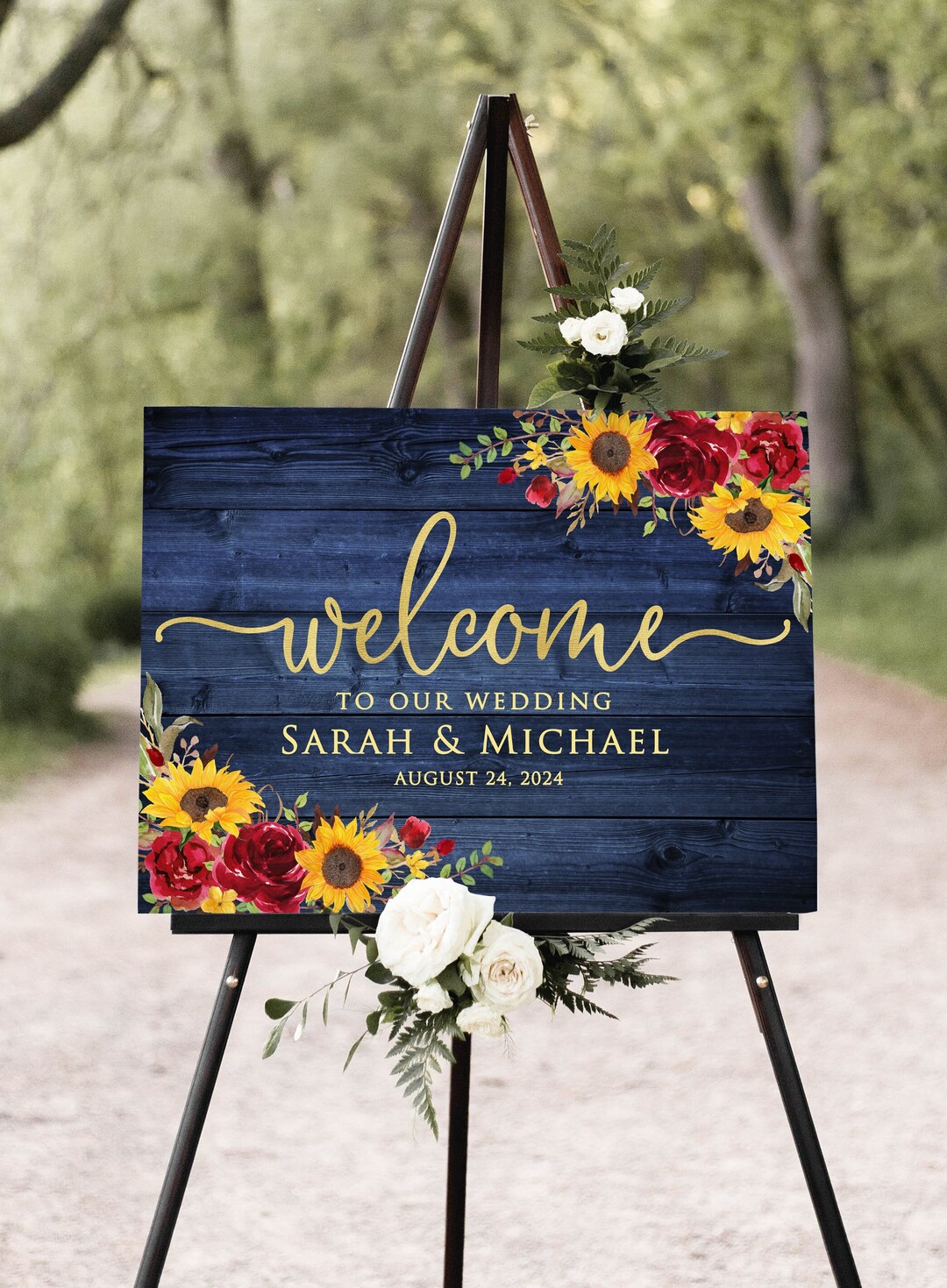 Navy Rustic Welcome Wedding Sign, Welcome to Our Wedding Sign ...