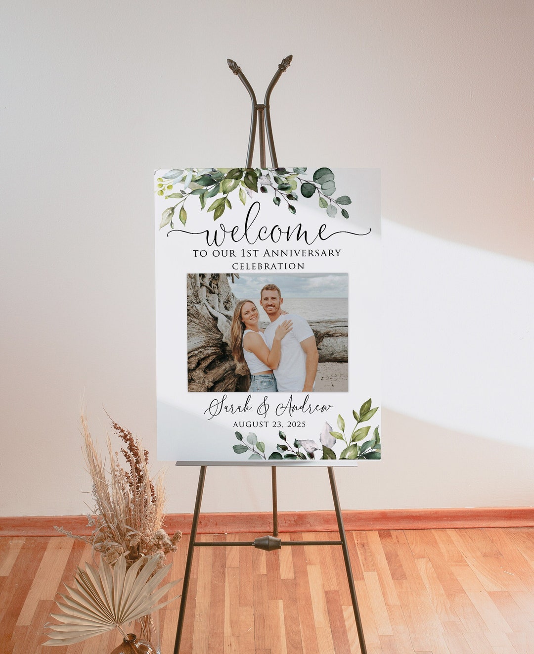 1st Anniversary Welcome Sign, Photo Anniversary Welcome Sign, Greenery ...