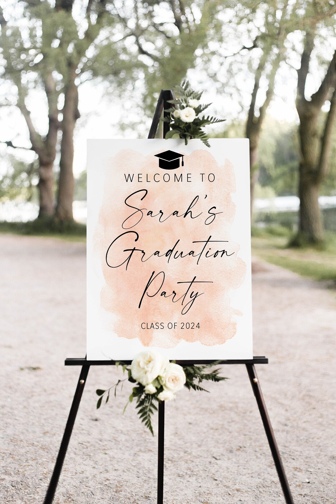 Peach Graduation Welcome Sign, Modern Graduation Party Sign, Pink ...