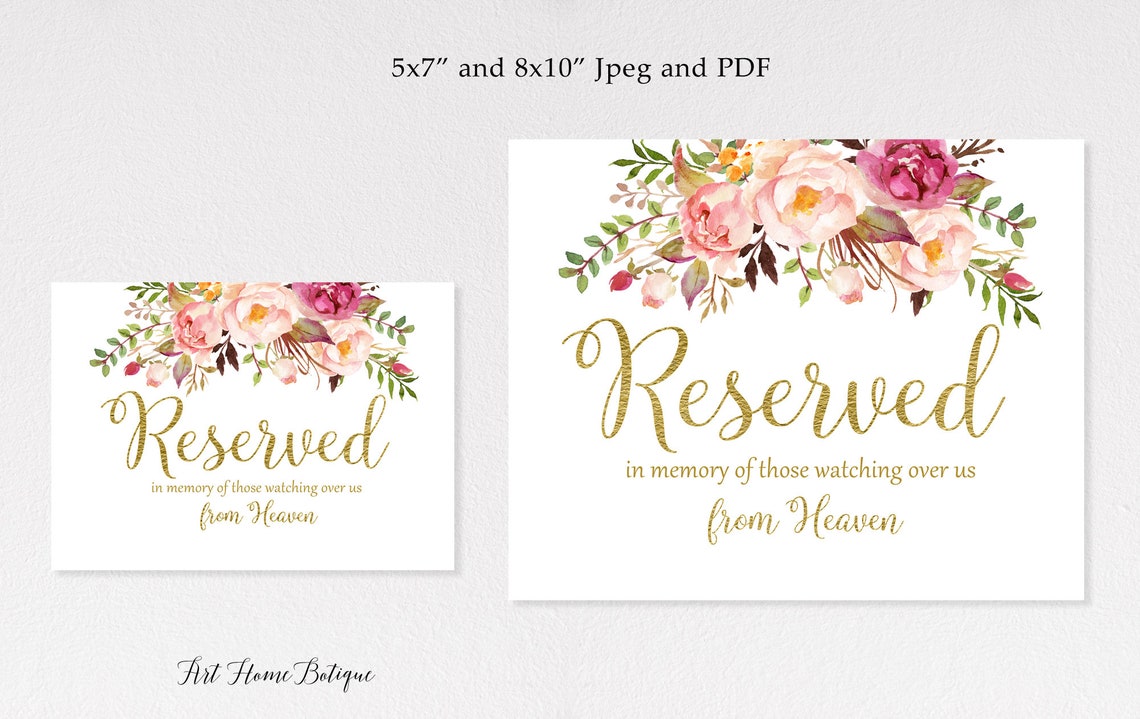 Reserved In Memory Reserved Seat Wedding Sign Memorial In | Etsy
