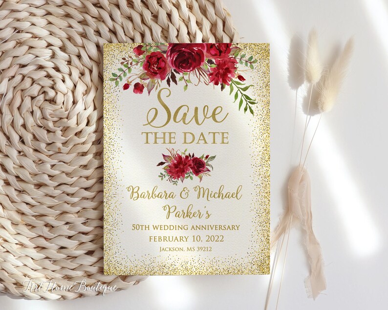 Save the Date, 50th Wedding Anniversary Save the Date, Gold Wedding ...