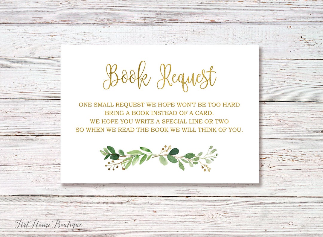 Book Request Card, Bring a Book Instead of a Card, Greenery Bring a ...