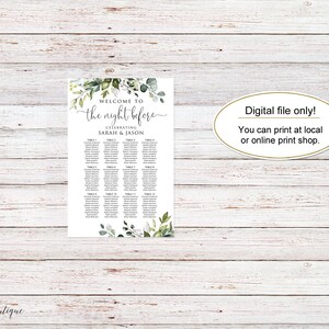 Rehearsal Seating Chart, the Night Before Seating Chart, Greenery Guest ...