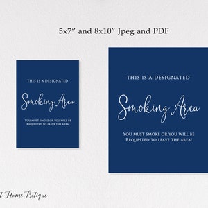 Designated Smoking Area Sign, Navy Wedding Sign, Digital File, W1470 - Etsy