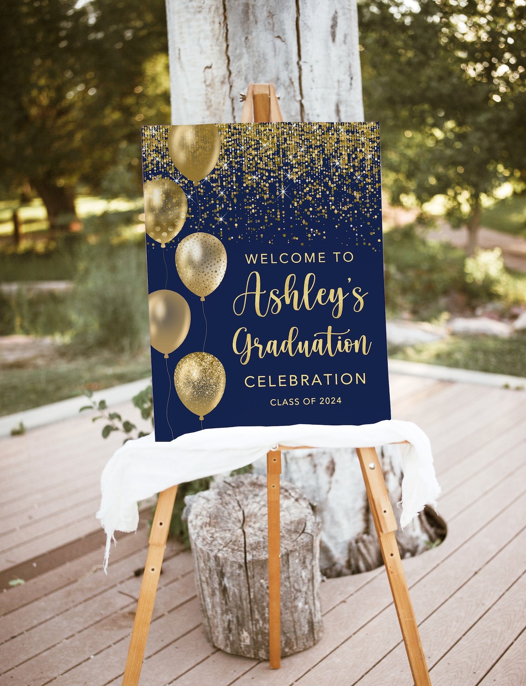 Navy Graduation Party Welcome Sign, Gold Confetti Graduation Sign, Gold ...