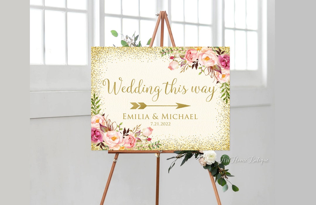 Wedding Direction Sign, Ivory Wedding Welcome Sign, Wedding This Way ...