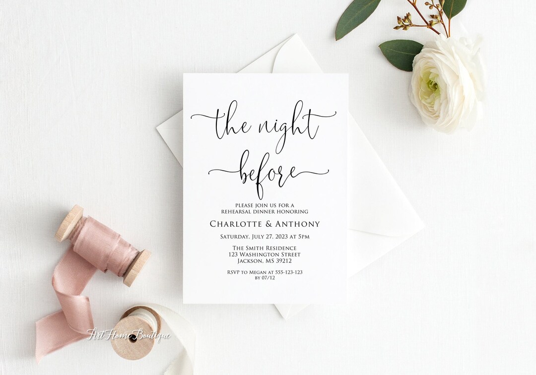 The Night Before Invitation, Modern Rehearsal Dinner Invitation ...