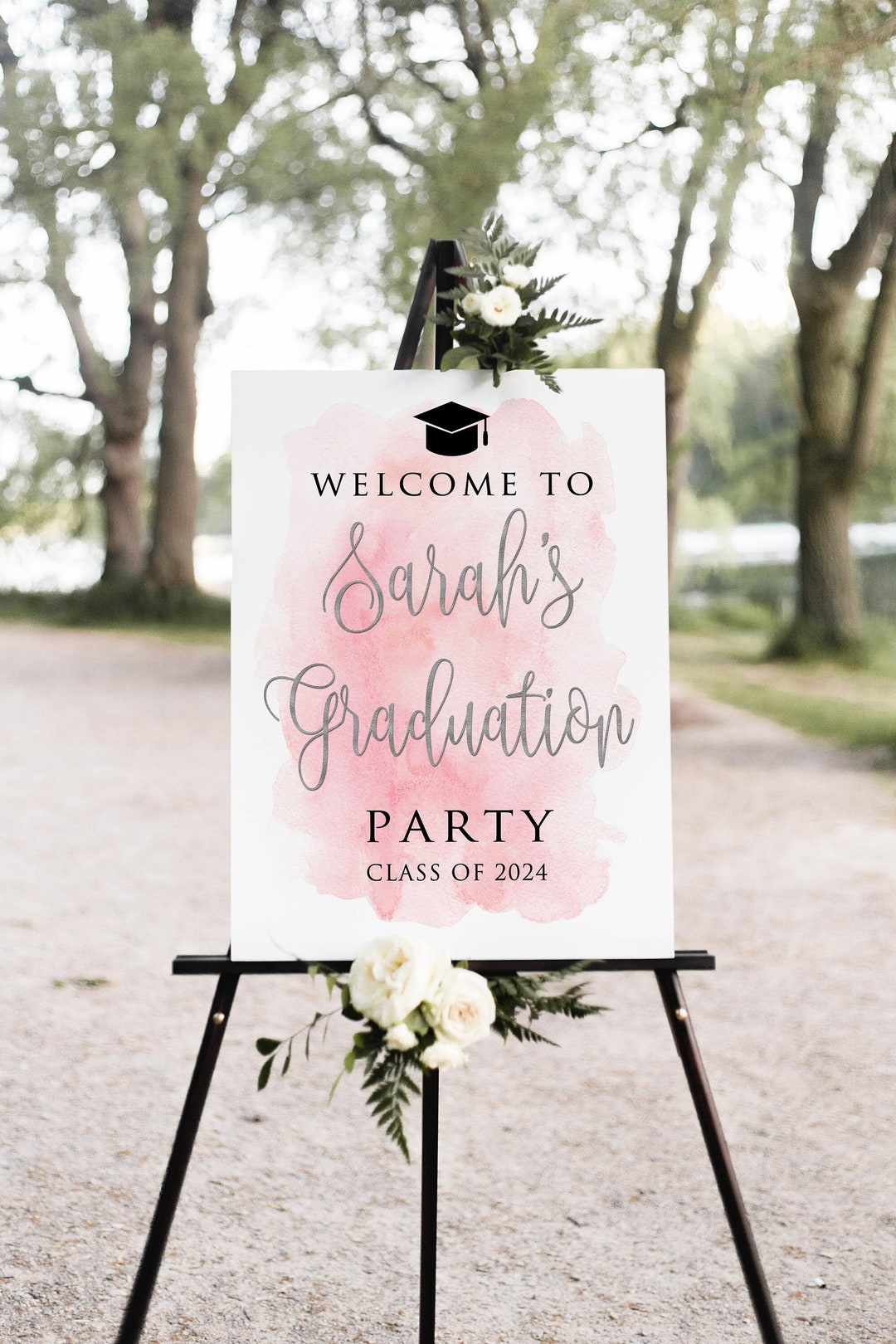 Pink Graduation Party Welcome Sign, Pink Silver Graduation Welcome Sign ...