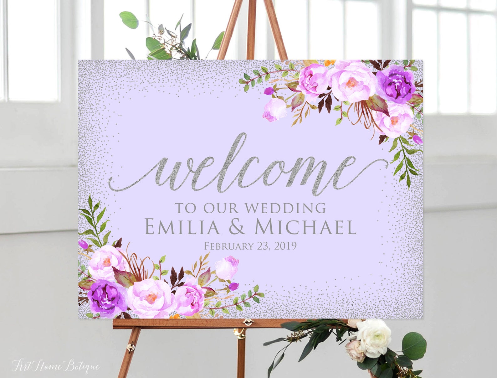 Silver Purple Wedding Welcome Sign Welcome To Our Wedding | Etsy
