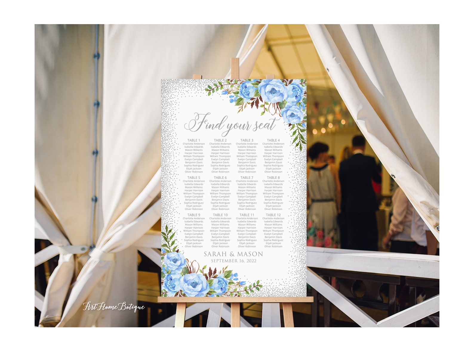 Blue Wedding Seating Chart Blue Silver Seating Plan Find - Etsy