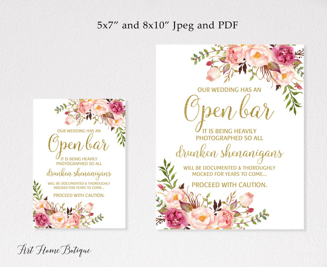 Open Bar Sign Floral Open Bar Wedding Sign Wedding Bar Sign | Etsy