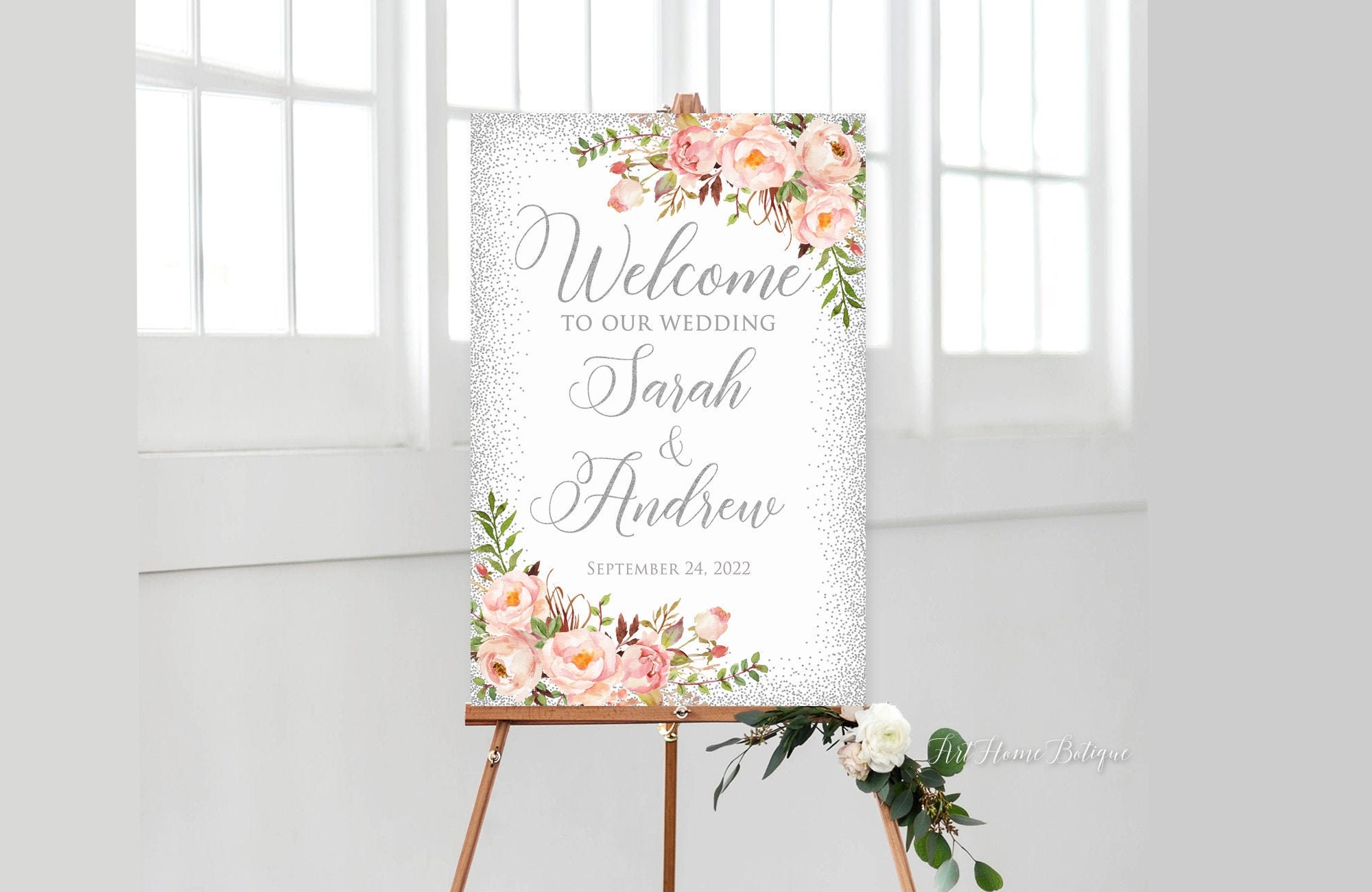 Blush Wedding Welcome Sign Blush Pink Silver Welcome Sign - Etsy UK