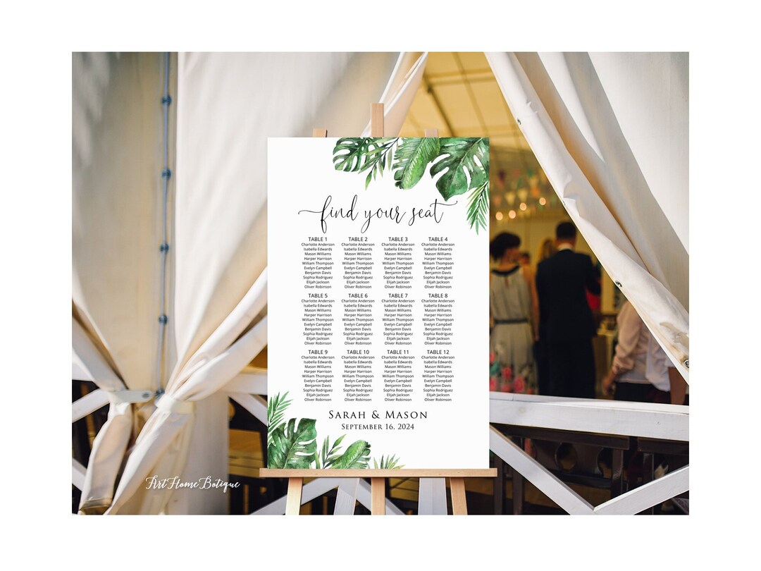 Tropical Wedding Seating Chart, Palm Wedding Seating Chart, Monstera ...