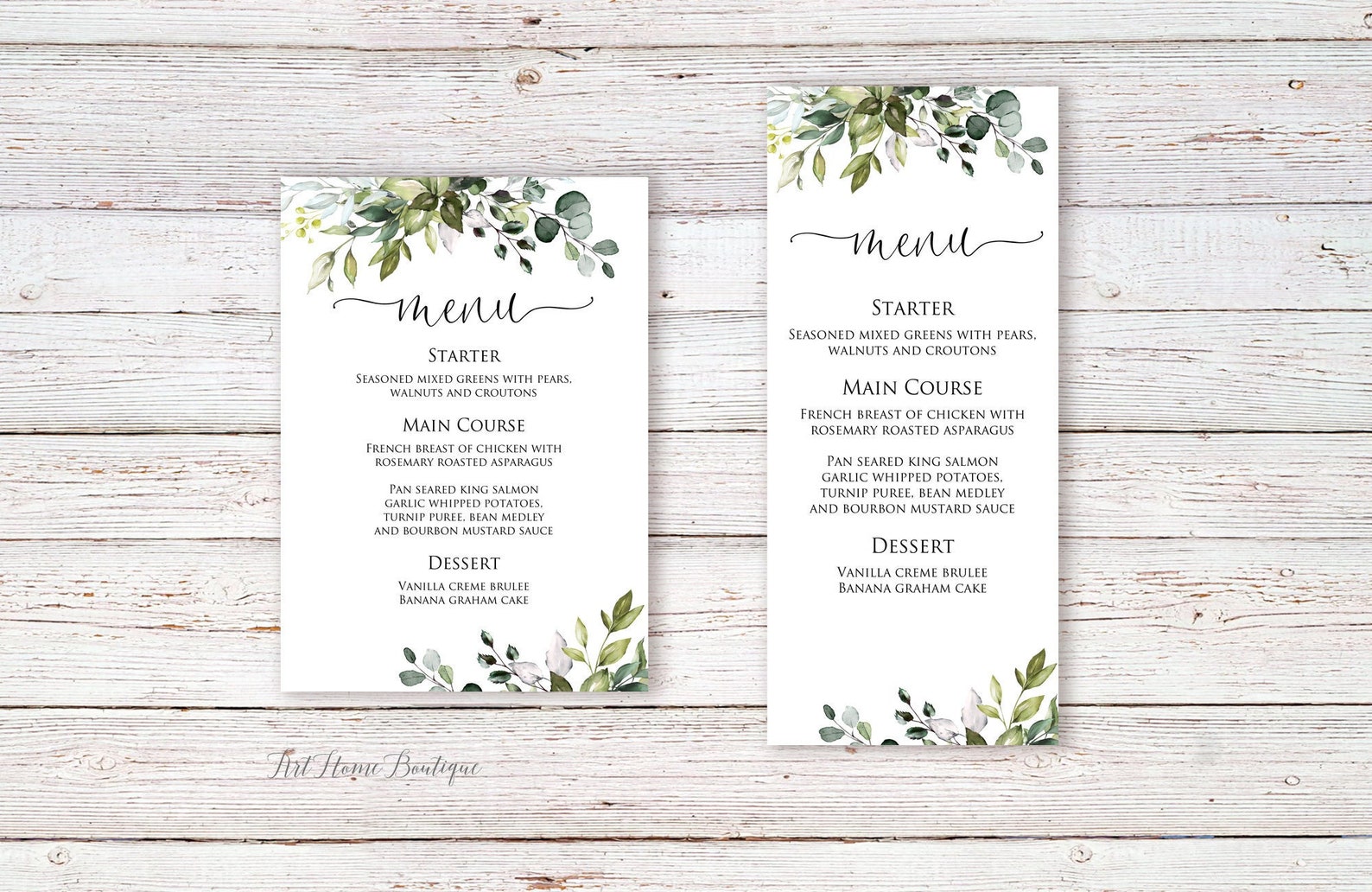 Greenery Menu Card Modern Menu Printable Botanical Menu - Etsy