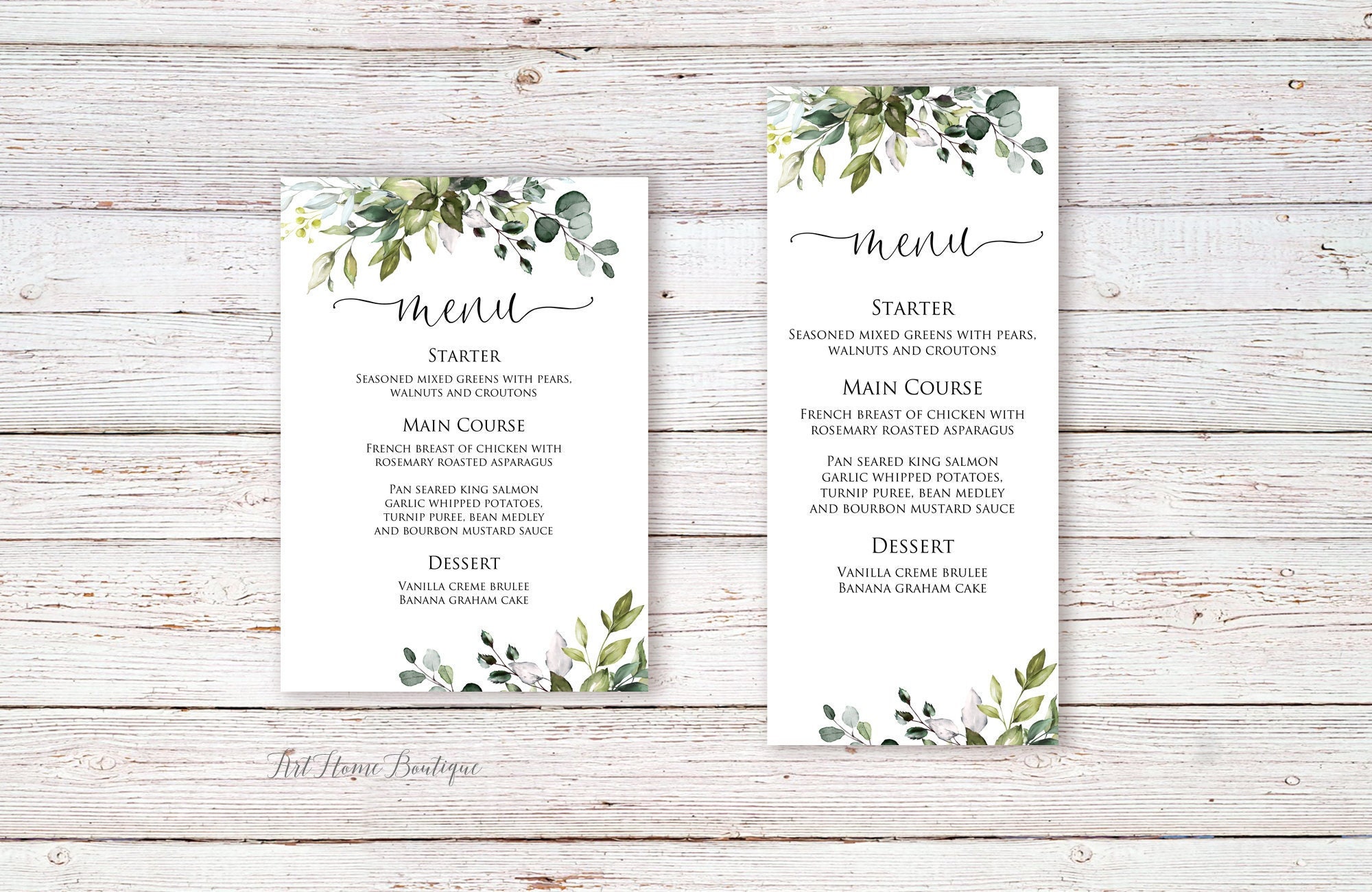 Greenery Menu Card Modern Menu Printable Botanical Menu | Etsy