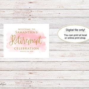 Pink and Gold Retirement Celebration Sign, Watercolor Retirement Party ...