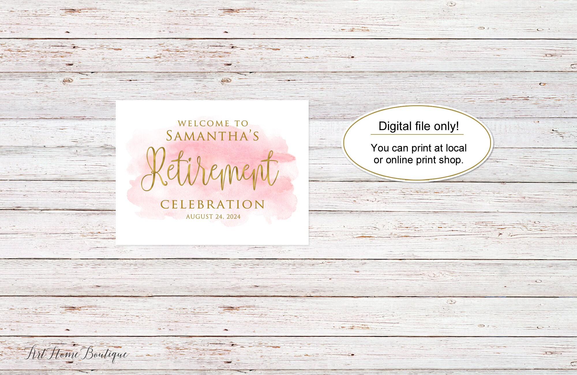 Pink and Gold Retirement Celebration Sign, Watercolor Retirement Party ...