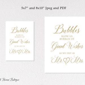 Bubbles Wedding Sign, Blow Us Bubbles of Good Wishes, Gold Wedding ...
