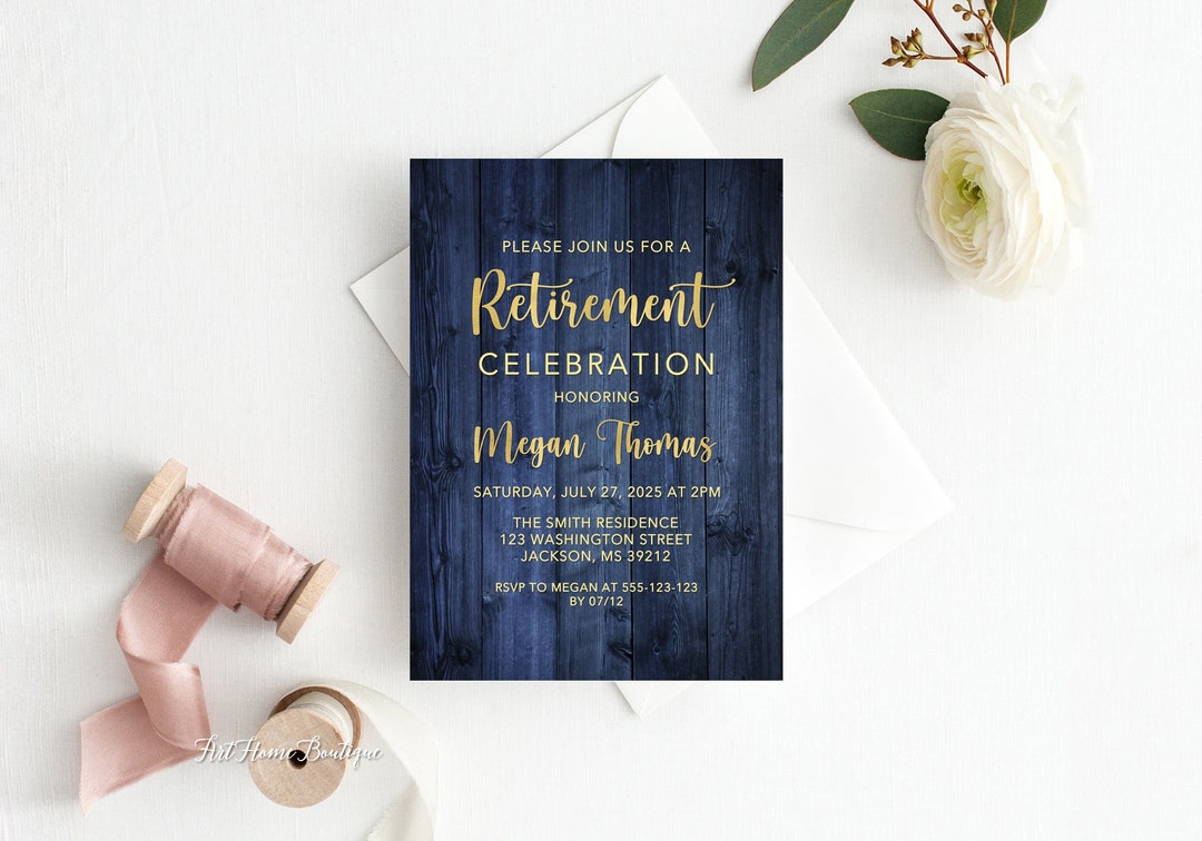 Rustic Blue Retirement Party Invitation, Blue Retirement Invitation ...