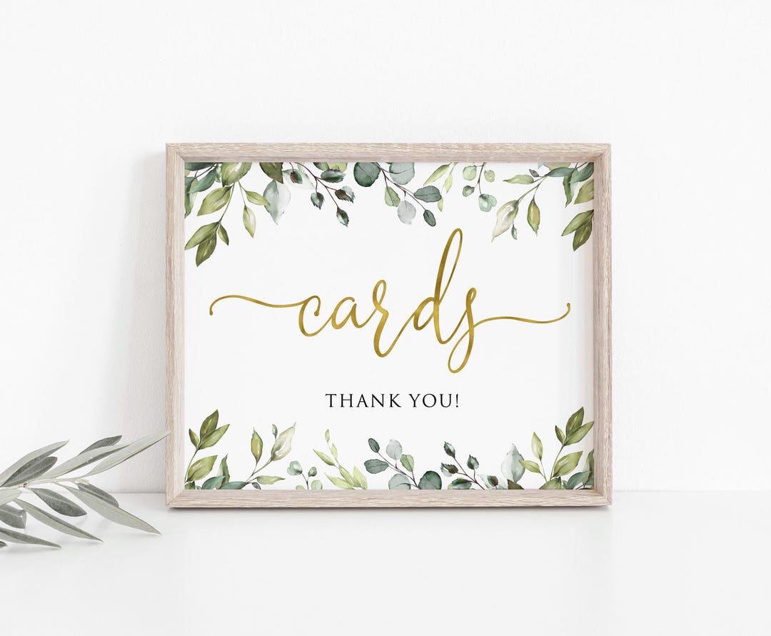 Greenery Gold Wedding Cards Sign, Botanical Wedding Cards Sign ...