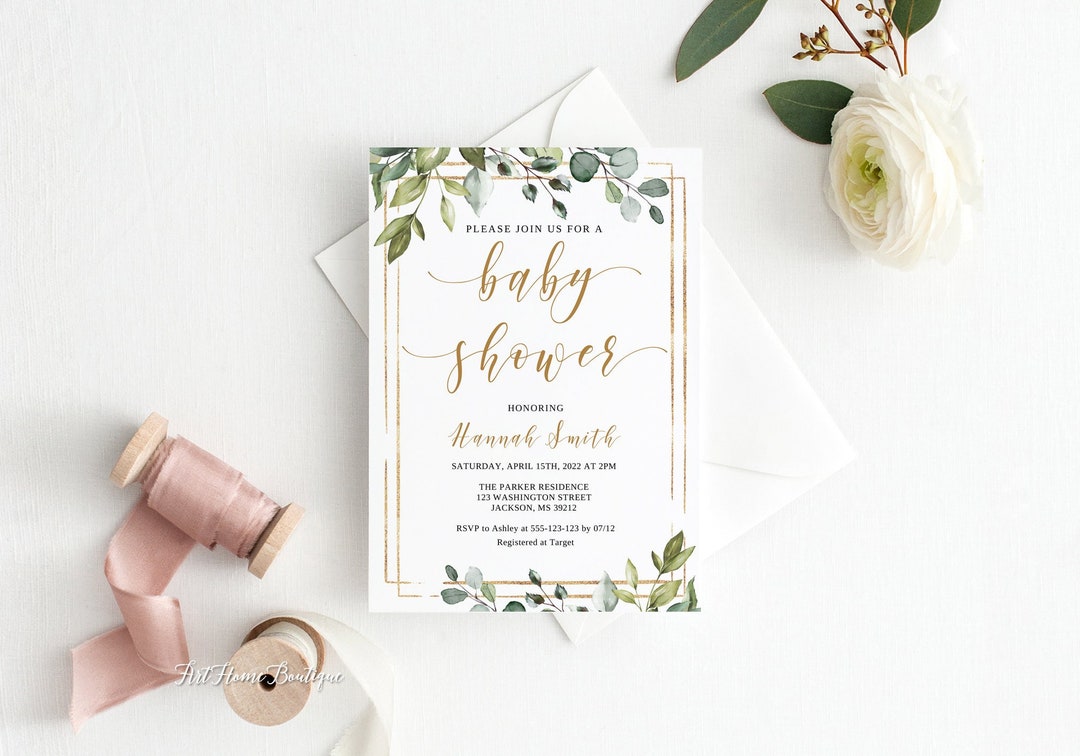 Geometric Baby Shower Invitation, Greenery Baby Shower Invitation ...