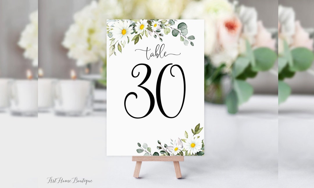 Daisy Table Numbers, Daisy Wedding Table Numbers, Greenery Table ...