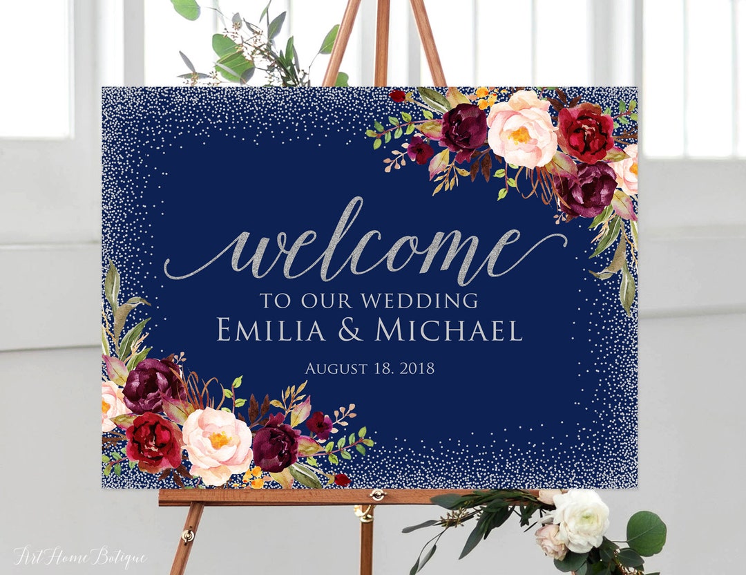 Navy Welcome Wedding Sign Welcome to Our Wedding Sign - Etsy