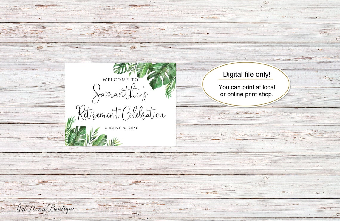 Tropical Retirement Party Sign, Palm Retirement Celebration Welcome ...
