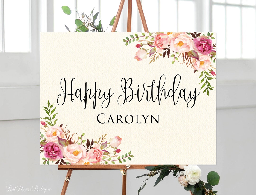 Happy Birthday Sign, Ivory Birthday Welcome Sign, Blush Floral Sign ...
