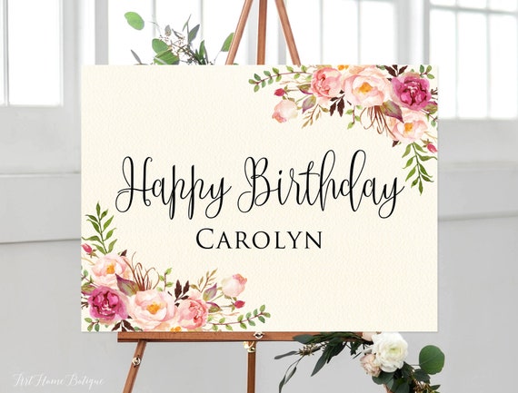 Happy Birthday Sign Ivory Birthday Welcome Sign Blush Floral | Etsy