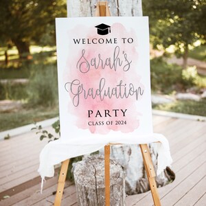 Pink Graduation Party Welcome Sign, Pink Silver Graduation Welcome Sign ...