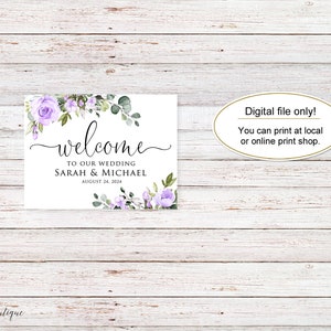 Purple Wedding Welcome Sign, Floral Wedding Welcome Sign, Purple ...